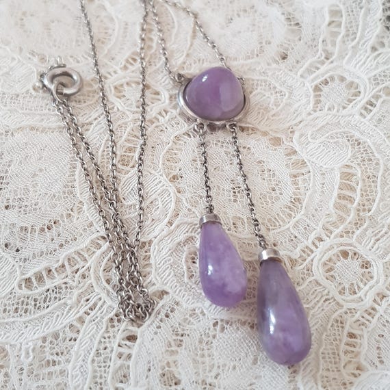 Antique Silver Amethyst Negligée Drop Necklace Edward… - Gem