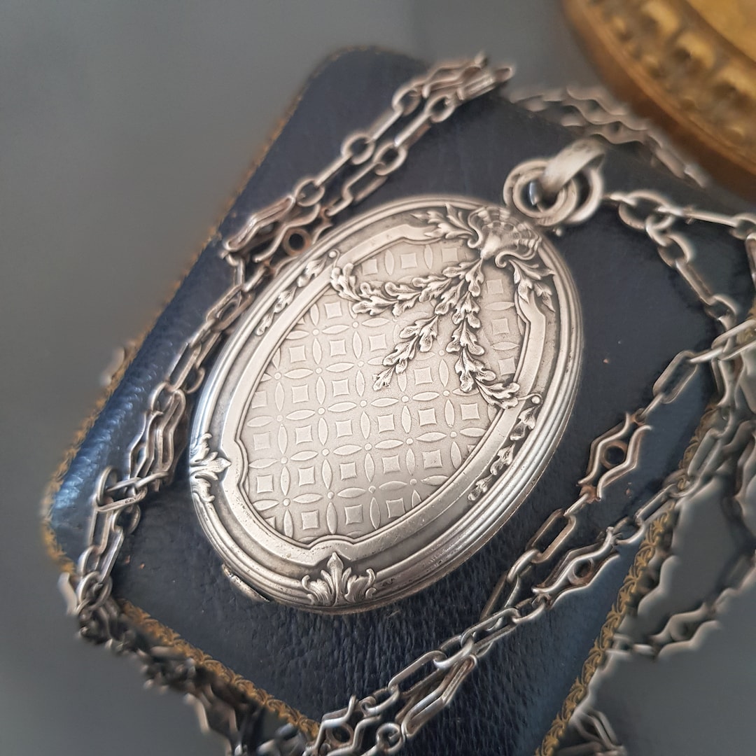 Large Antique French Silver Slide Locket Mirror Pendant Xixth Century ...