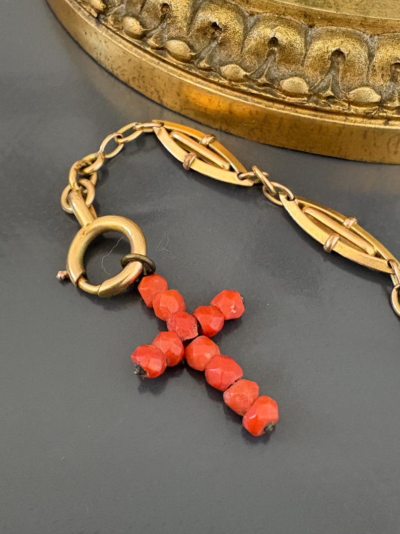 Antique Mediterranean Red Orange Coral Cross Charm Pendant Xixth French ...