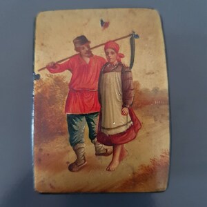 Antique Russian Papier Mâché Lacquer Stamp Box Manufacture Vishniakov ...