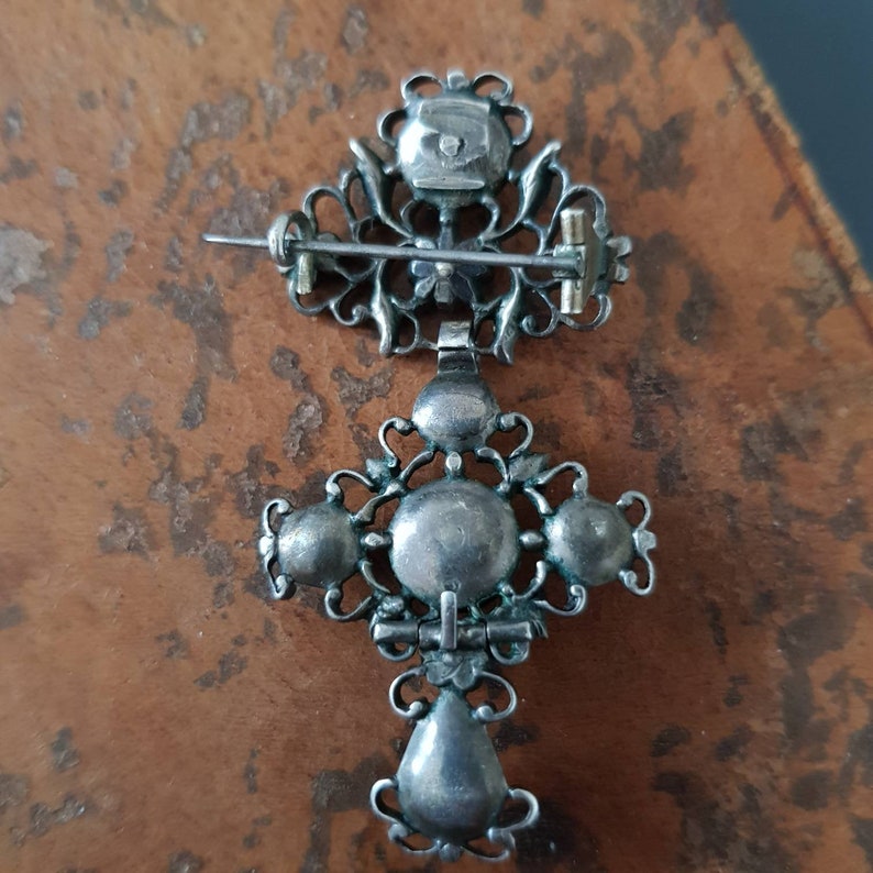 Antique Provencal Silver Gold Diamonds Cross Butterfly Pin Brooch Late ...