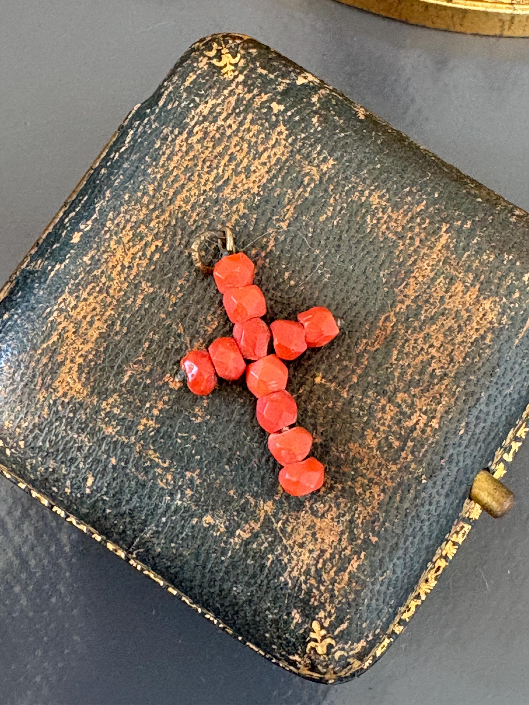 Antique Mediterranean Red Orange Coral Cross Charm Pendant Xixth French ...