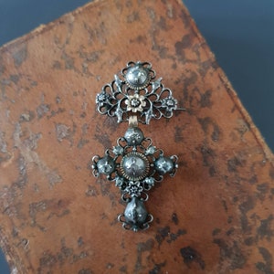 Antique Provencal Silver Gold Diamonds Cross Butterfly Pin Brooch Late ...