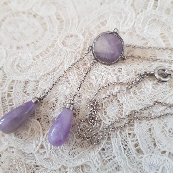 Antique Silver Amethyst Negligée Drop Necklace Edward… - Gem
