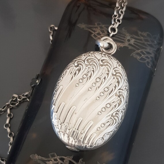 Large Antique Art Nouveau Mirror Locket Pendant Sterl… - Gem