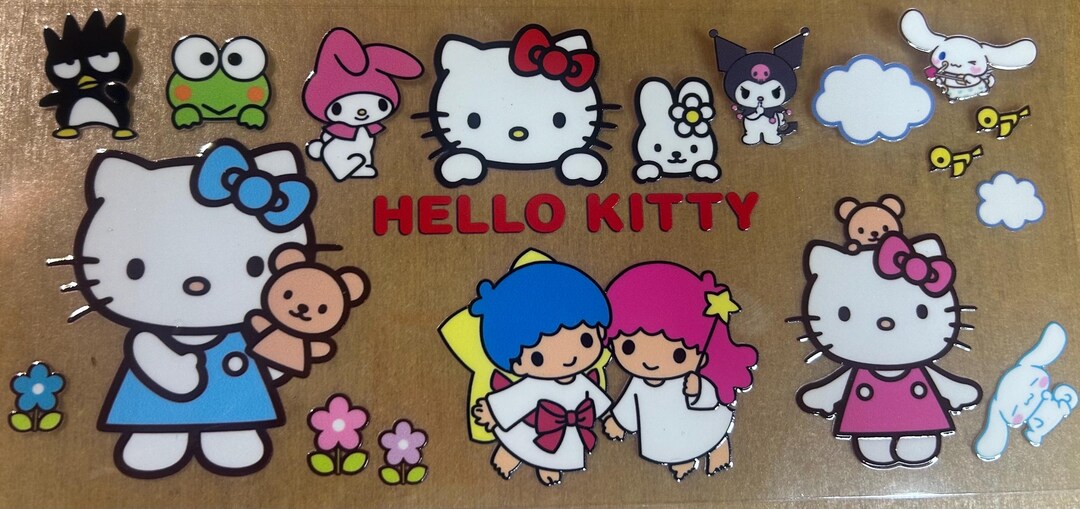 Hello Kitty, UV DTF Glass Can Wrap, Permanent Adhesive, No Heat Needed ...