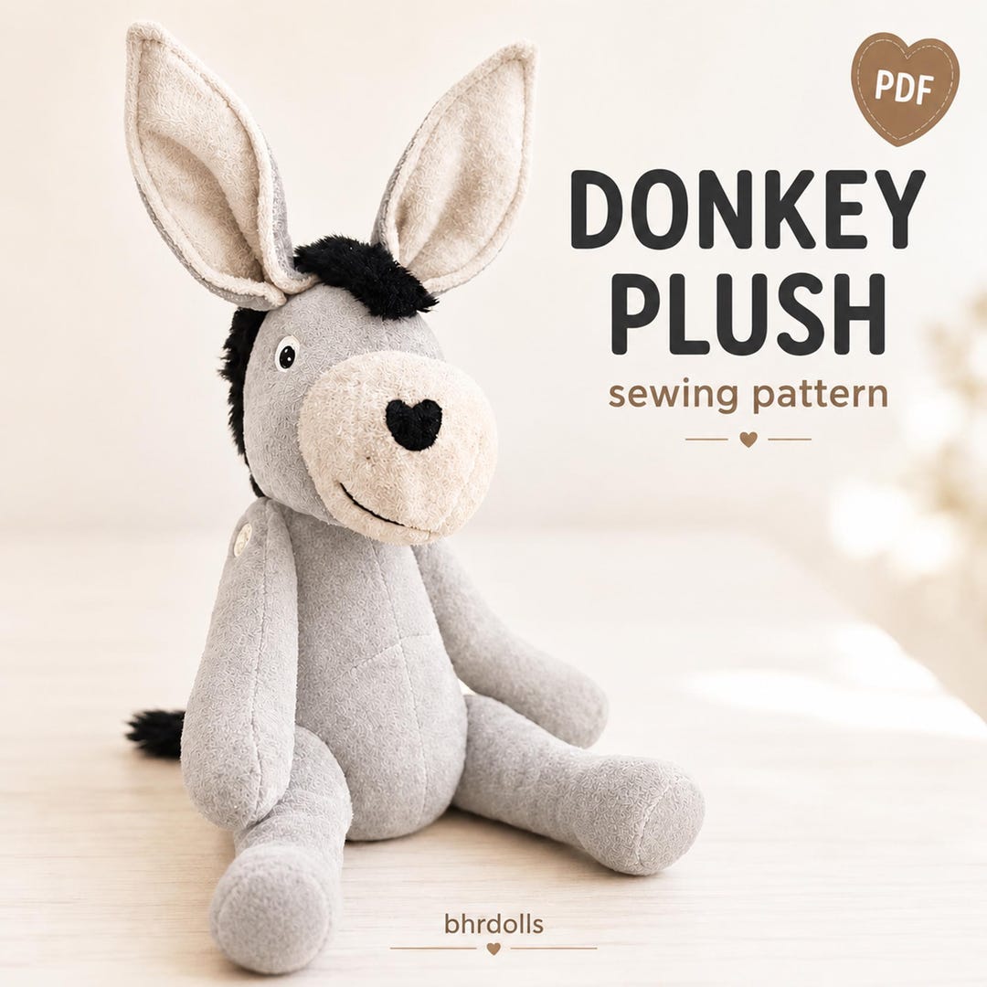Donkey Plush Sewing Pattern PDF, Farm Animal Soft Toy, DIY Stuffed Toy ...