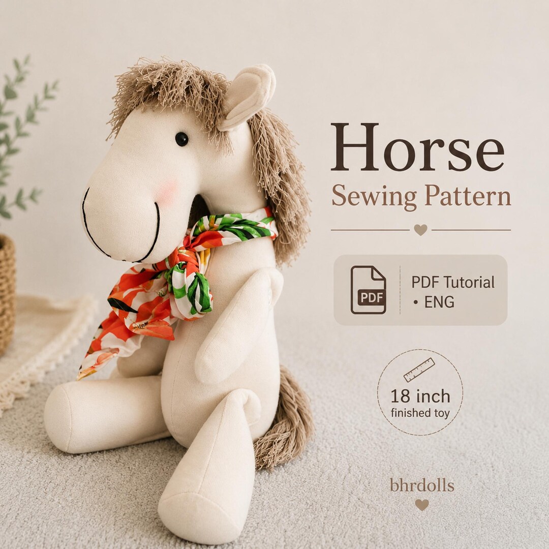 Horse Sewing Pattern PDF, Stuffed Plush Tutorial, DIY Soft Toy, Rag ...
