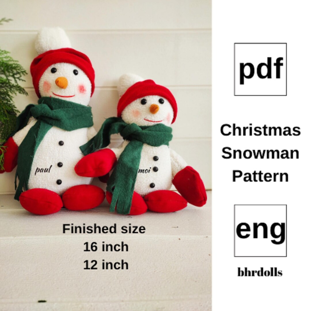 Snowman Sewing Pattern – 12 & 16 Inch Plush Snowman – DIY Christmas ...