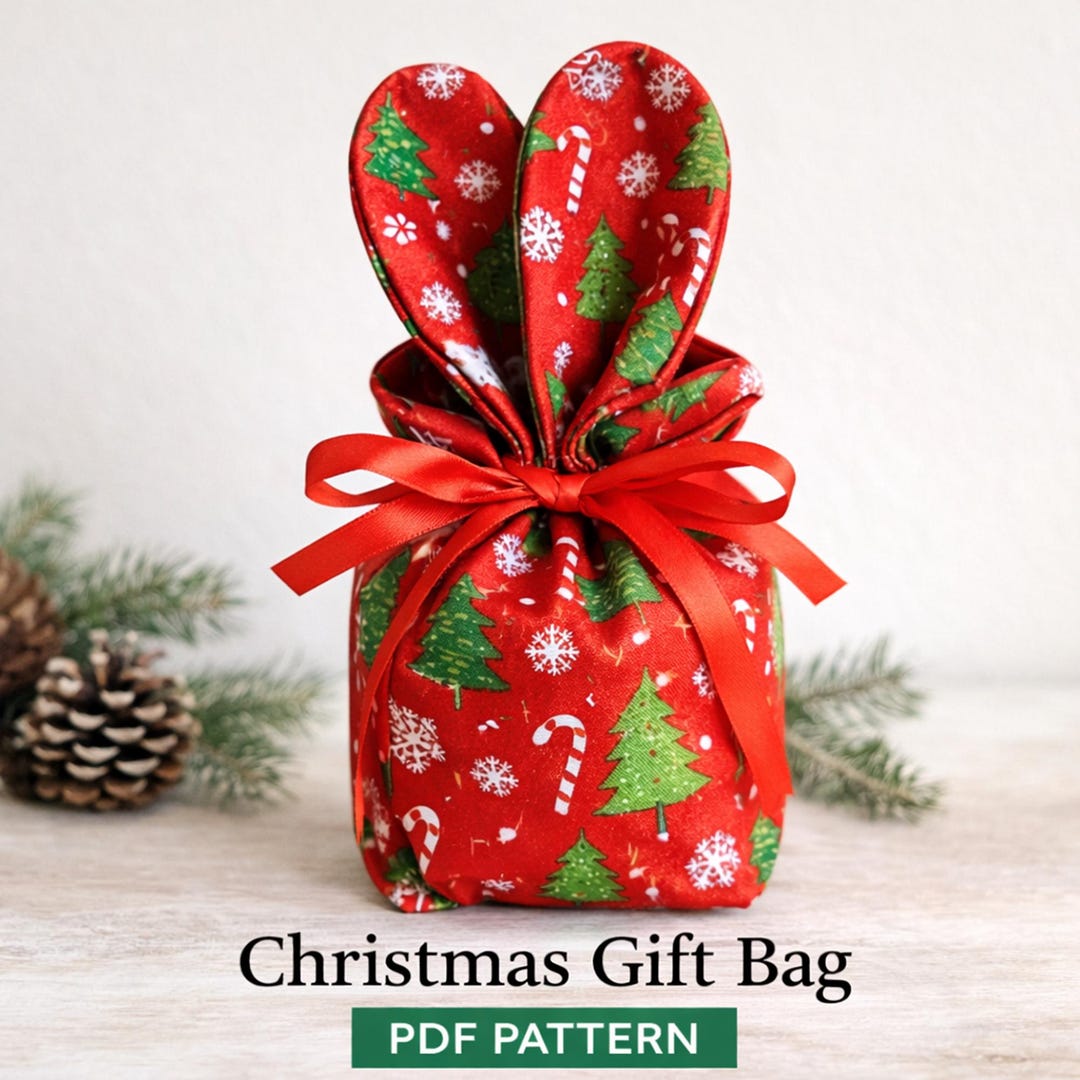 Christmas Bunny Gift Bag Sewing Pattern PDF | Drawstring Fabric Bag - Etsy