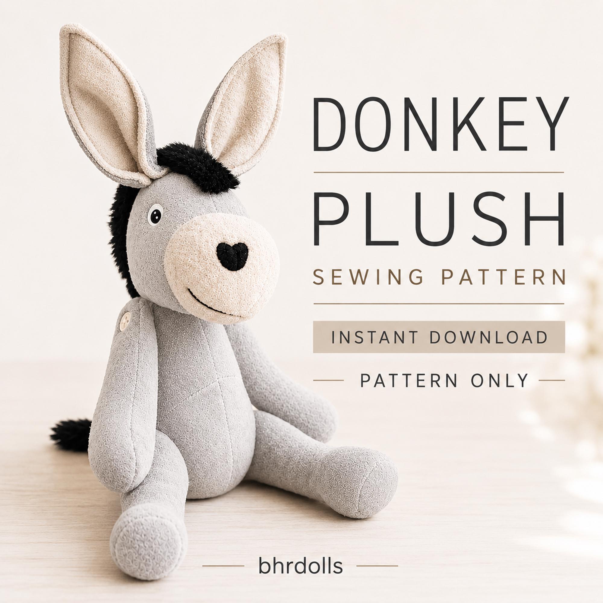 Donkey Plush Sewing Pattern PDF, Farm Animal Soft Toy, DIY Stuffed Toy ...