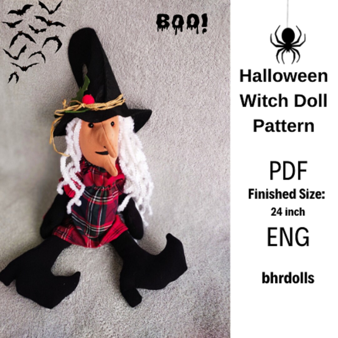 Halloween Witch Doll Sewing Pattern – DIY Witch Plush Toy, Easy Stuffed ...