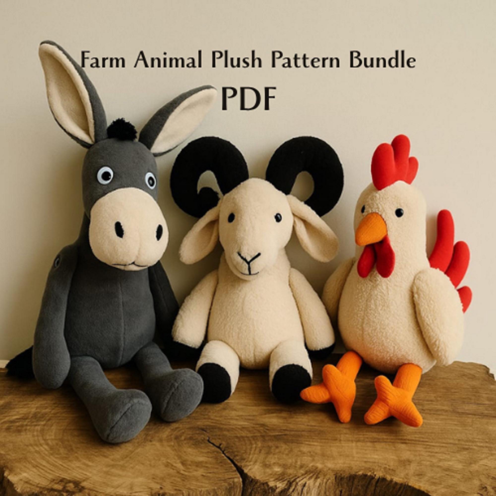 Farm Animal Plush Pattern Bundle: Donkey, Ram, Rooster (PDF Pattern) - Etsy