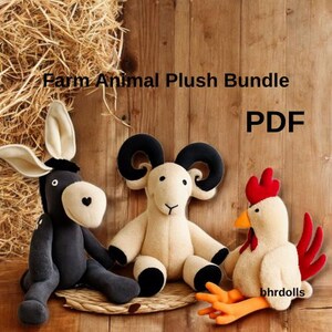 Farm Animal Plush Sewing Pattern Bundle PDF – Donkey, Ram, Rooster ...