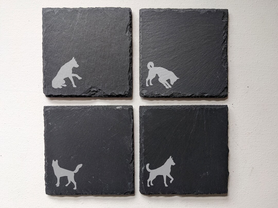 Laser Engraved Slate Dog Coasters: Pet Lover Gift, Set of 4 - Etsy