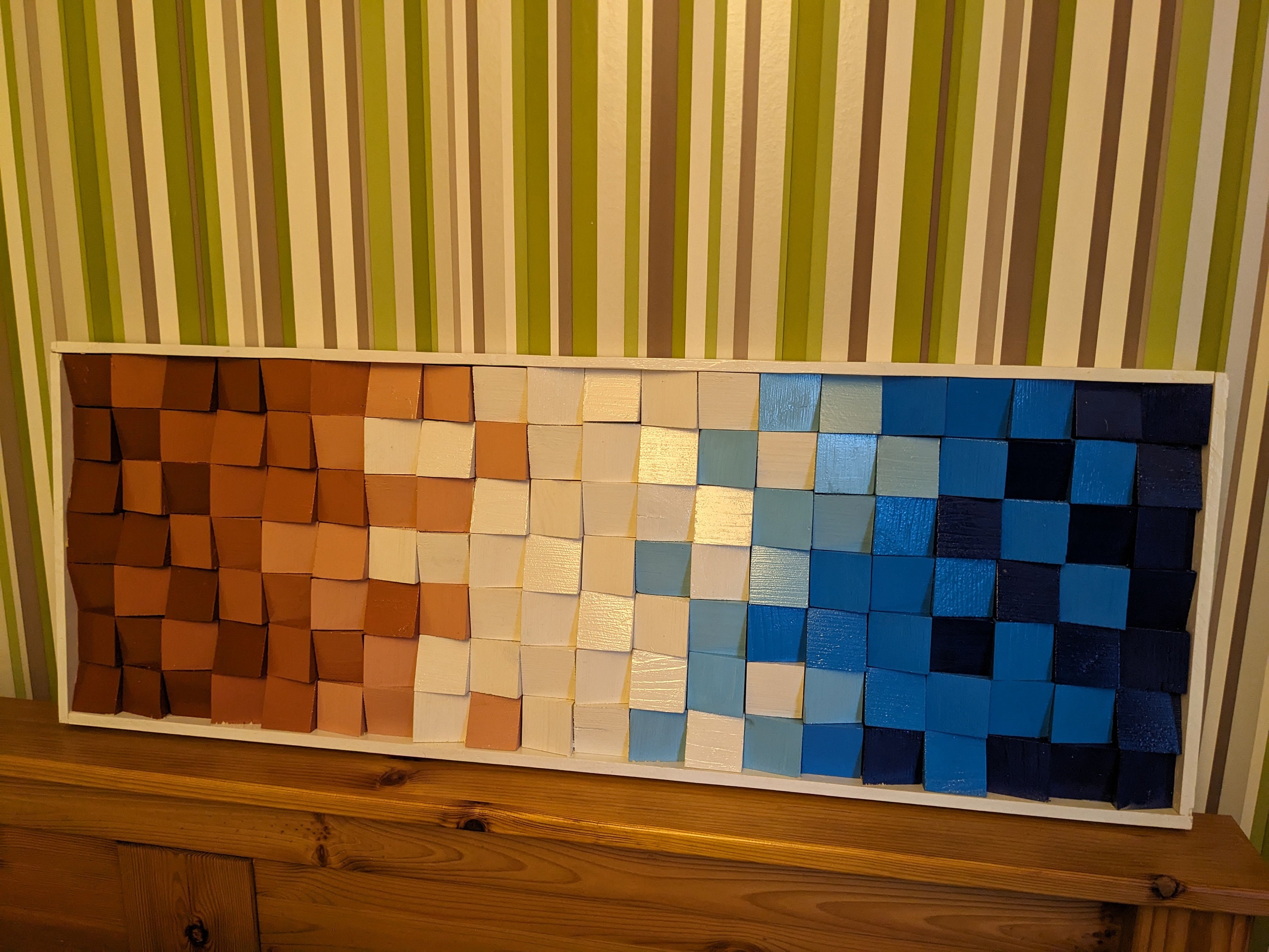 Solid Wooden Block Wall Art Hanging, Gorgeous Colour Transition Across ...