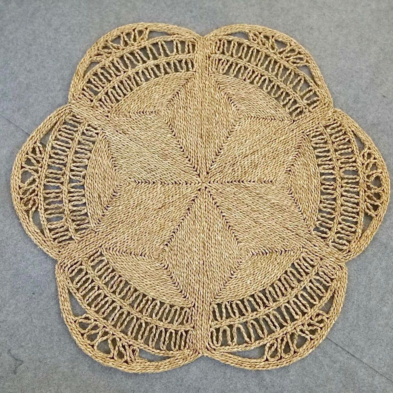 Flower Hand Woven Seagrass Area Rug Round Wicker Foldable - Etsy