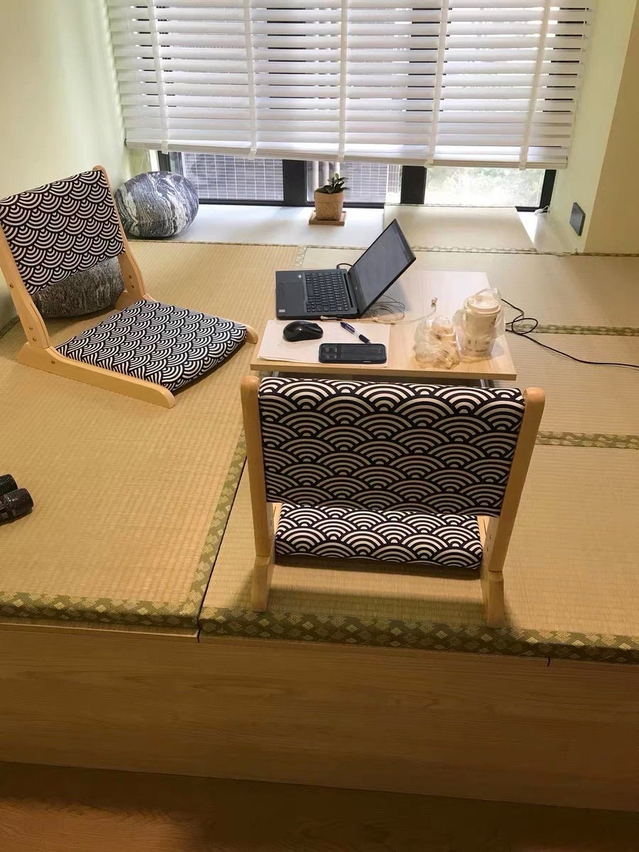 Portable Japanese Legless Chair With Cushion, Tatami Chair Accent ...