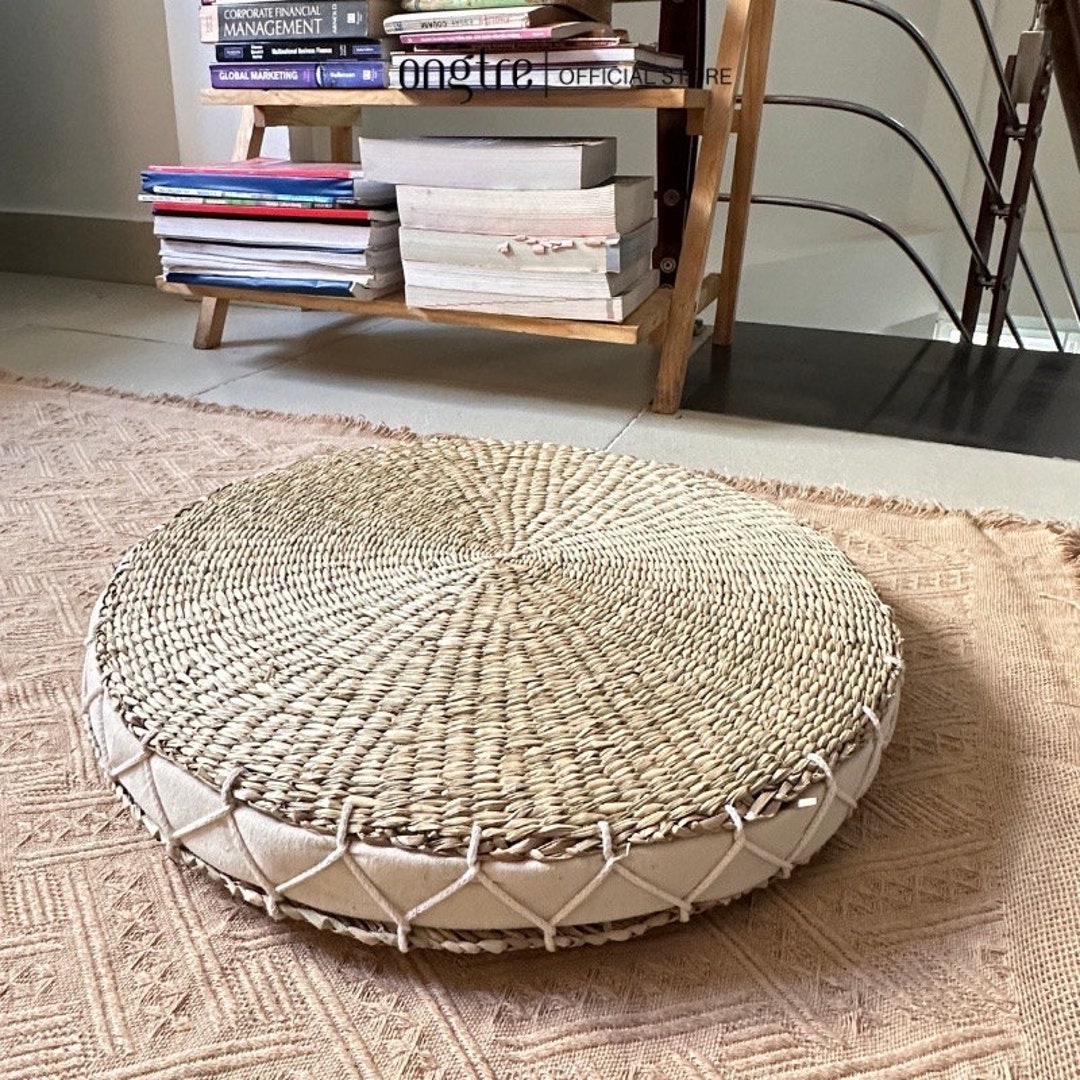 Handwoven Round Straw Tatami Cushion Rustic Floor Cushion Japanese ...