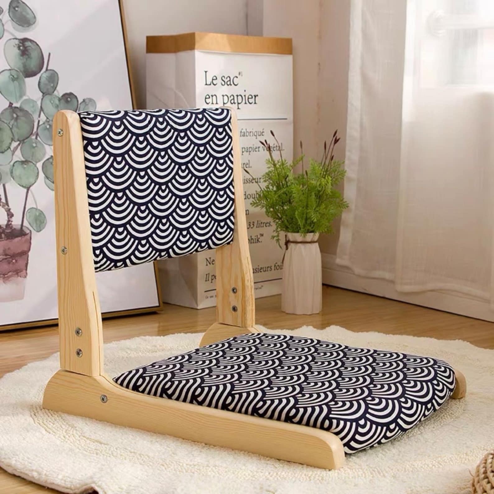 Portable Japanese Legless Chair With Cushion, Tatami Chair Accent ...
