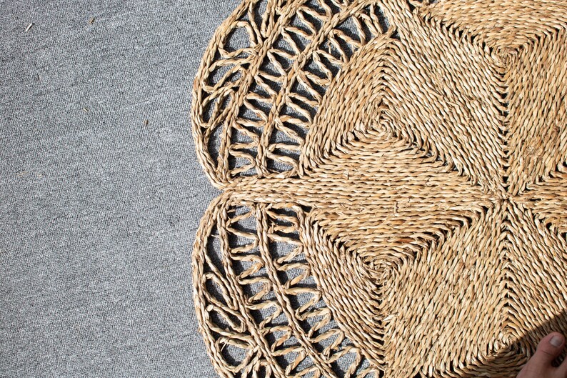 Flower Hand Woven Seagrass Area Rug Round Wicker Foldable - Etsy