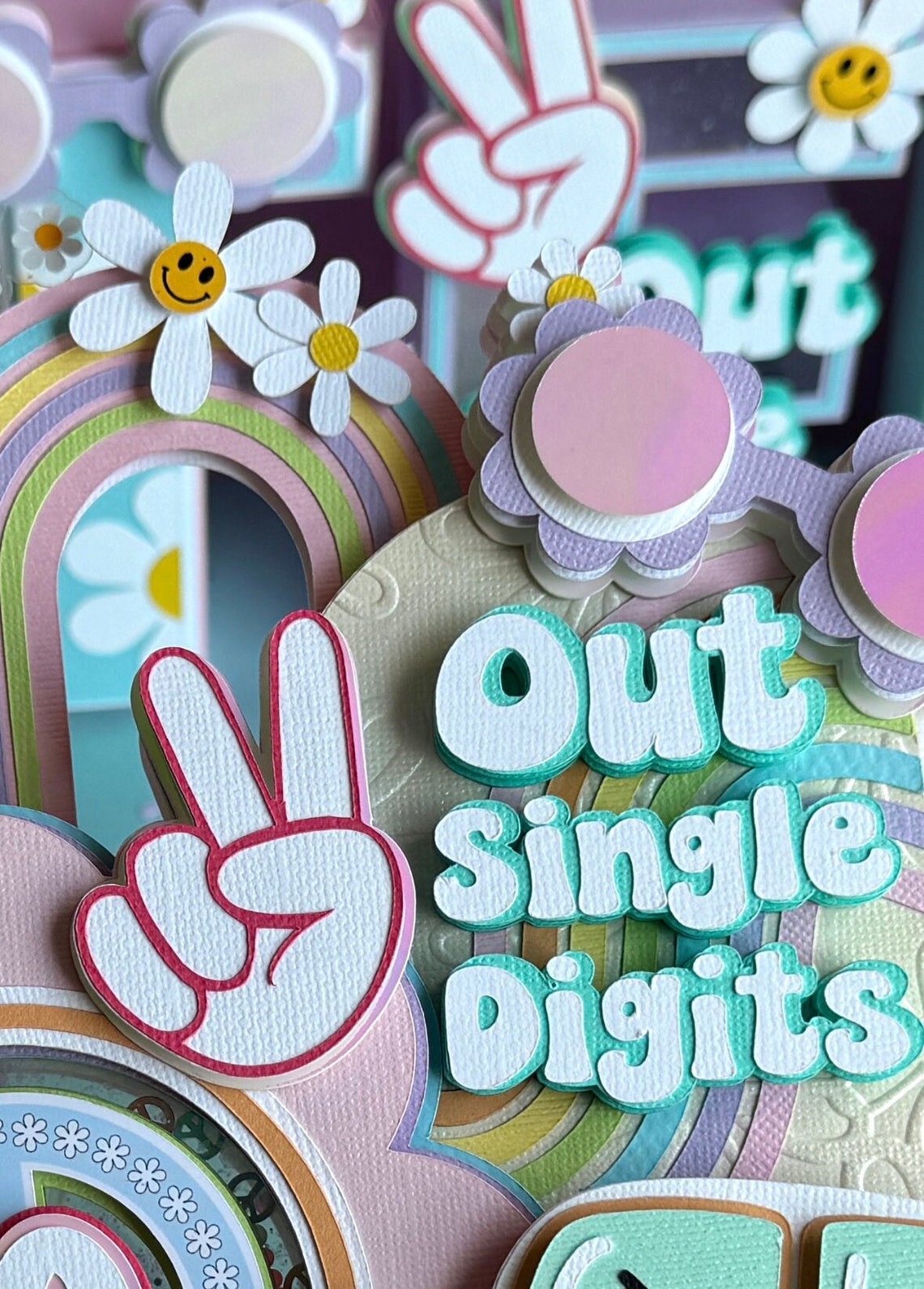 Pastel Peace Out Single Digits Cake Topper W/ Confetti & LED Lights ...