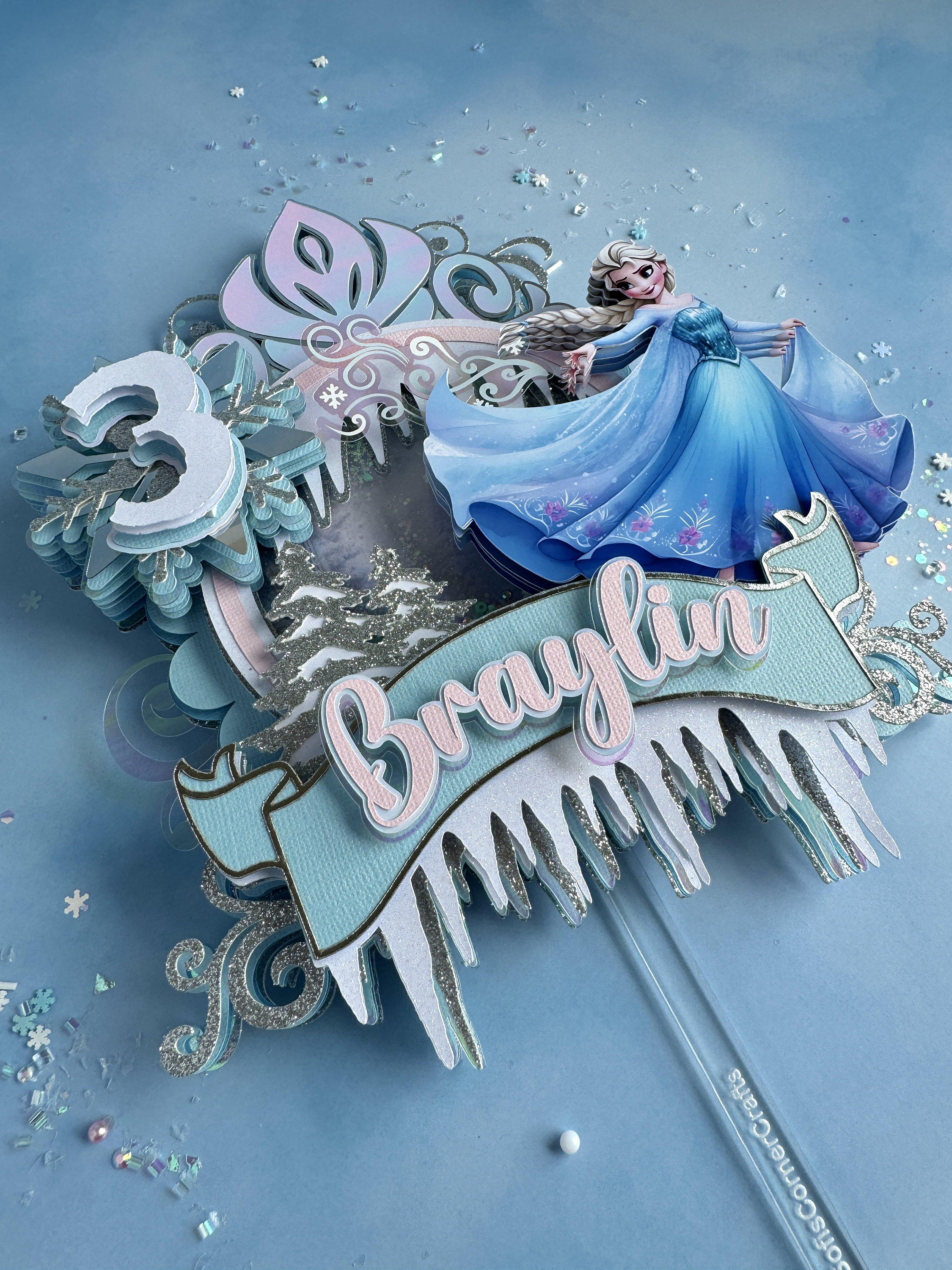 Frozen Elsa Cake Topper W/ Confetti & LED Lights Frozen Anna Elsa Olaf ...
