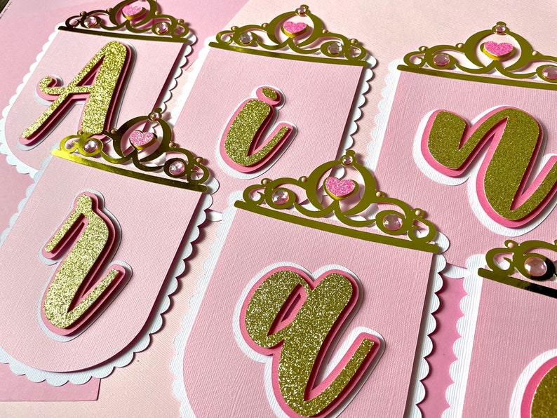 Princess Birthday Banner, Princess Name Banner, Royal Pink & Gold ...