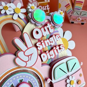 Peace Out Single Digits Cake Topper W/ Confetti & LED Lights Groovy ...