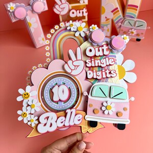 Peace Out Single Digits Cake Topper W/ Confetti & LED Lights Groovy ...