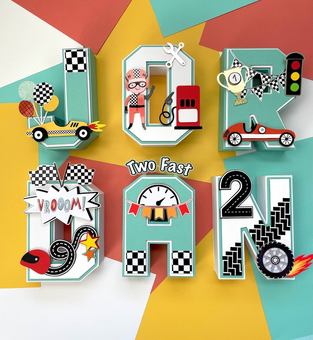 TWO FAST 3D Letters Vintage Race Car Party Table Decor - Etsy