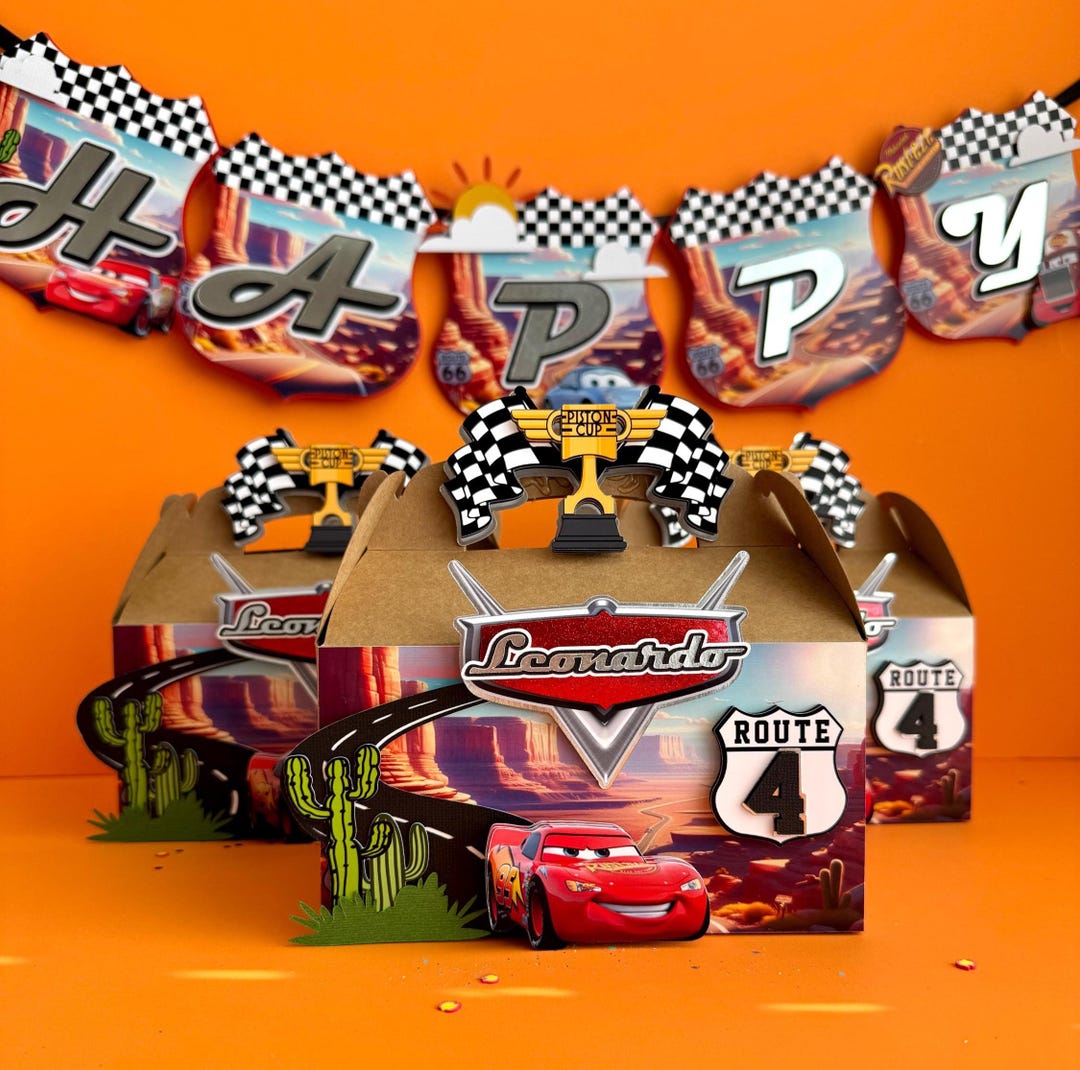 Cars Gable Box Lightning Mcqueen Party Decor Two Fast One Ka-chow ...
