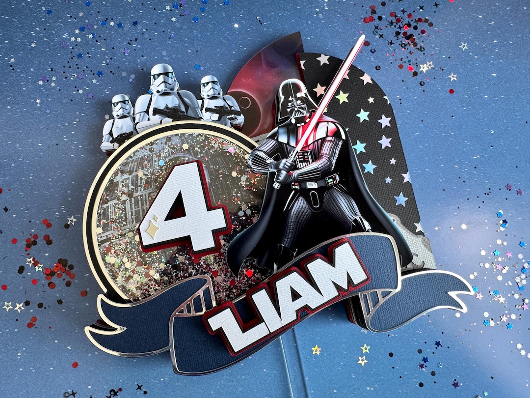 Darth Vader Cake Topper W/ Confetti & LED Lights Dark Side Party Decor ...
