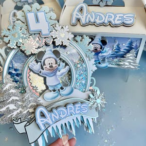 Mickey Mouse Winter Wonderland Cake Topper W/ Confetti & LED Lights ...