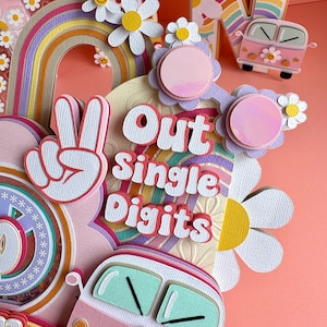 Peace Out Single Digits Cake Topper W/ Confetti & LED Lights Groovy ...