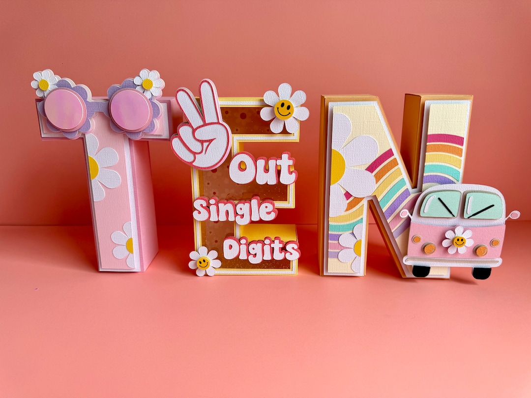 Peace Out Single Digits 3D Letters Retro Groovy Party Decor Birthday ...