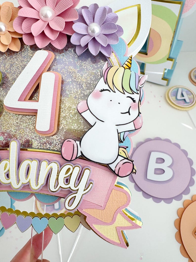 Unicorn Cake Topper W/ LED Lights Girly Rainbow Pastel Birthday Party ...