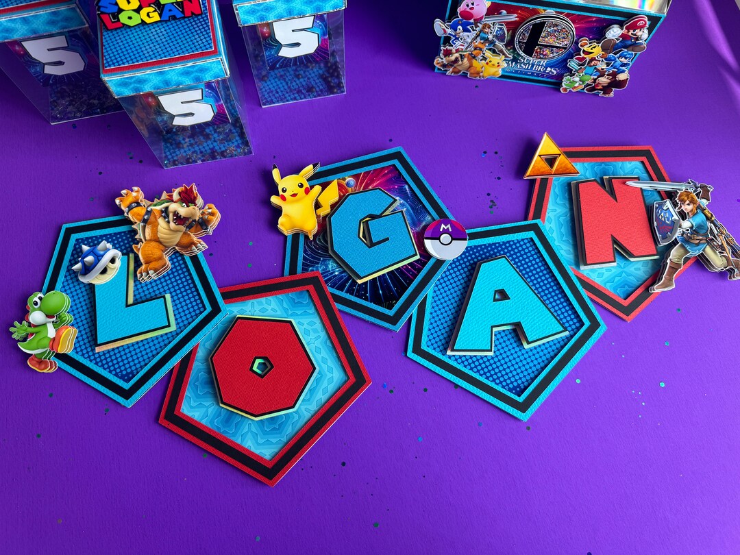 Super Smash Bros Birthday Banner Ultimate Mario Bros Party Decor Sonic ...