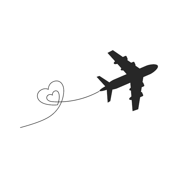 Airplane Heart Svg Dotted Line Svg Flying Airplane Svg - Etsy