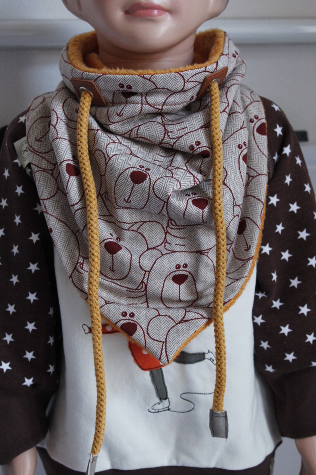 Triangle Loop for Kids Loop French Terry Polarfleece Beige Mustard Bear ...