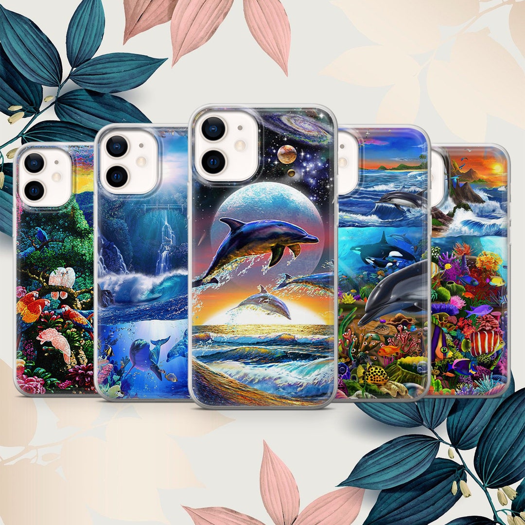 Dolphins Phone Case Tropical Cover Fit for iPhone 15 Pro Max, 14 Plus ...