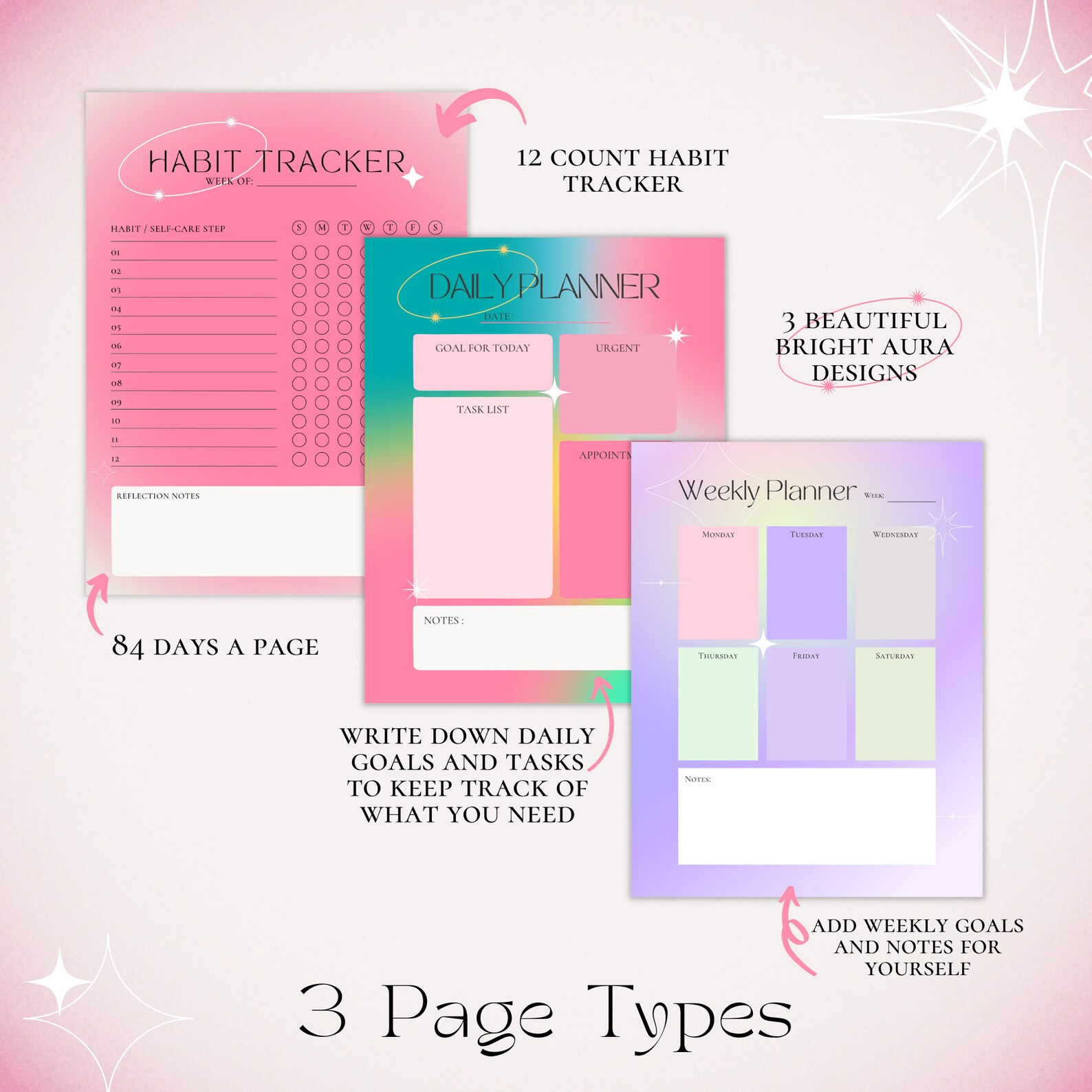 Undated Daily Planner, Undated Weekly Planner, Habit Tracker, Digital ...