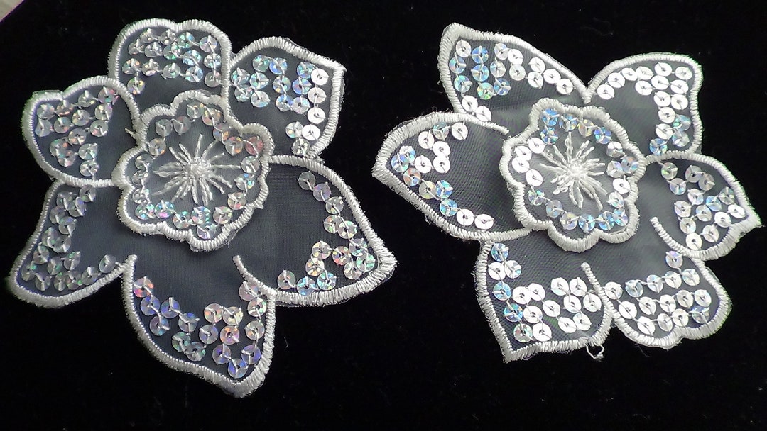 Silver Sequin Flower Applique- Pair - Etsy