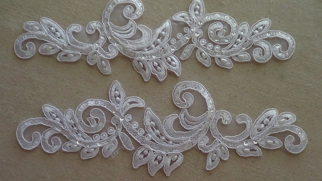 Beaded White Appliques 2 Pcs. - Etsy