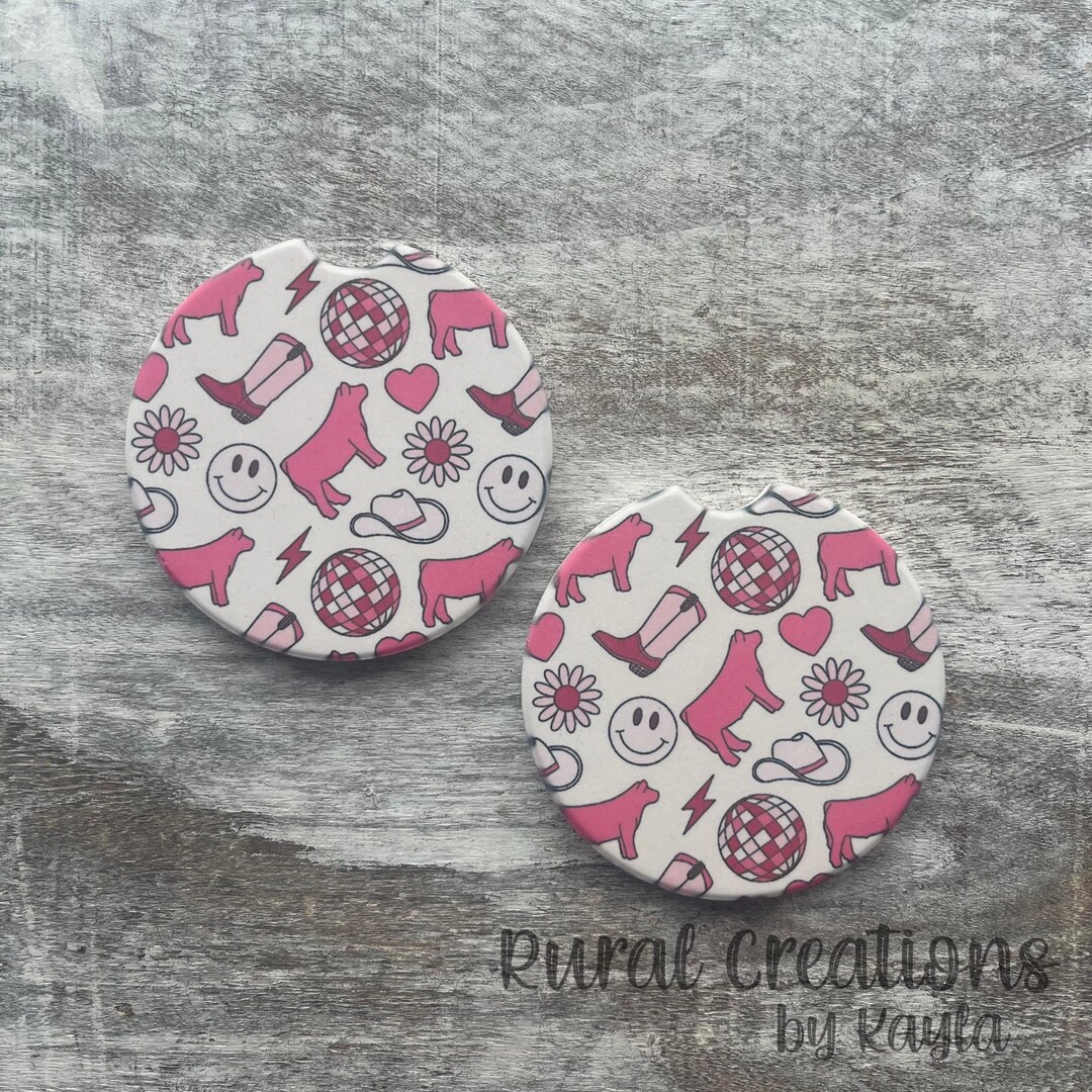 Livestock Showgirl Sandstone Car Coasters | Set of 2 | Multiple Animal ...
