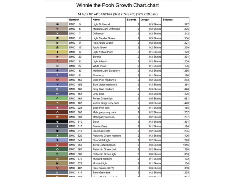 Child's Growth Chart Cross Stitch Pattern, Winnie the Pooh, Counted ...