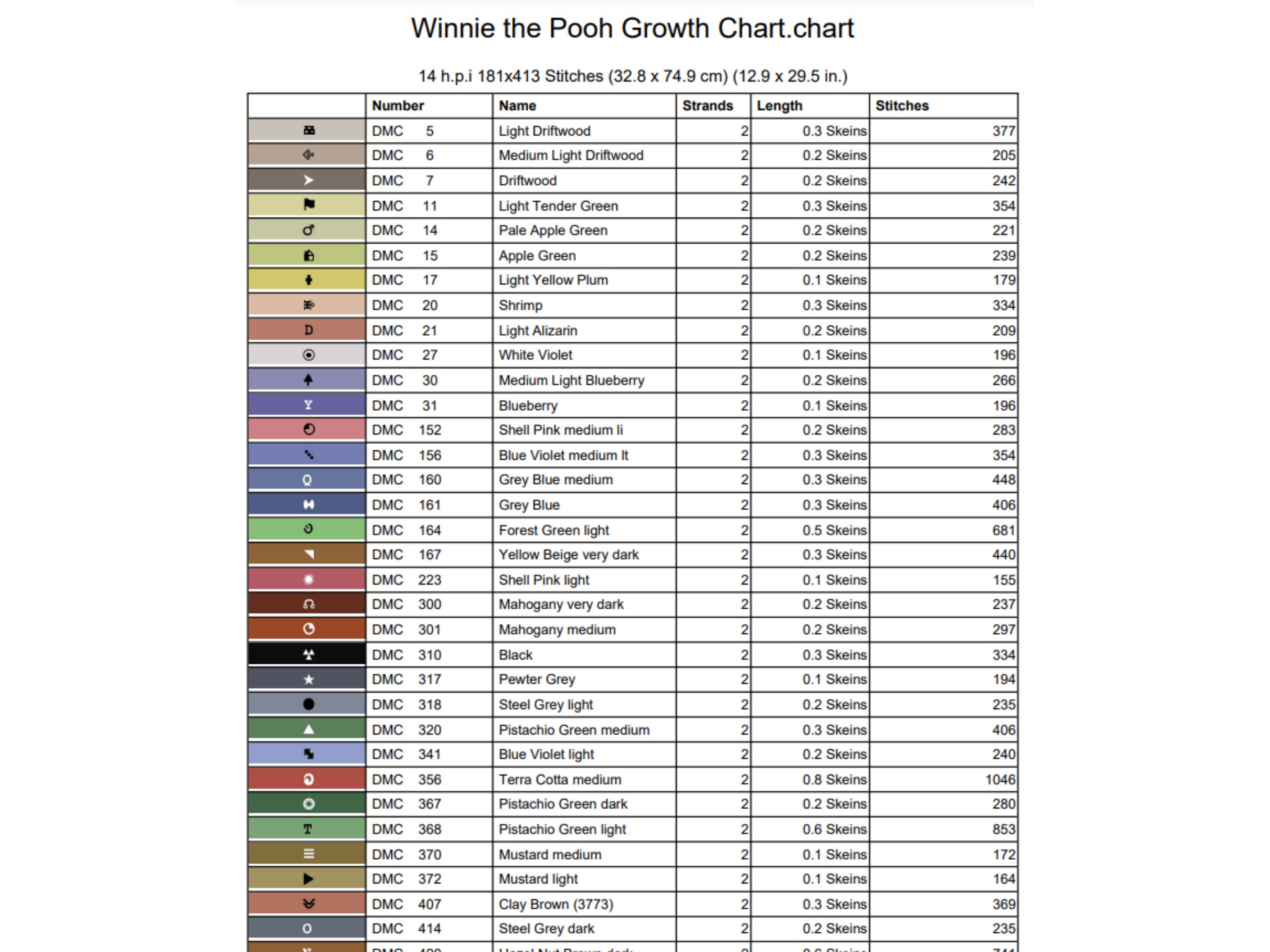 Child's Growth Chart Cross Stitch Pattern, Winnie the Pooh, Counted ...
