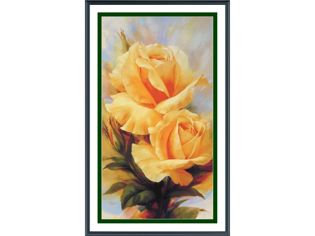 Yellow Roses, Cross Stitch Pattern, Floral, , Full Coverage Counted ...