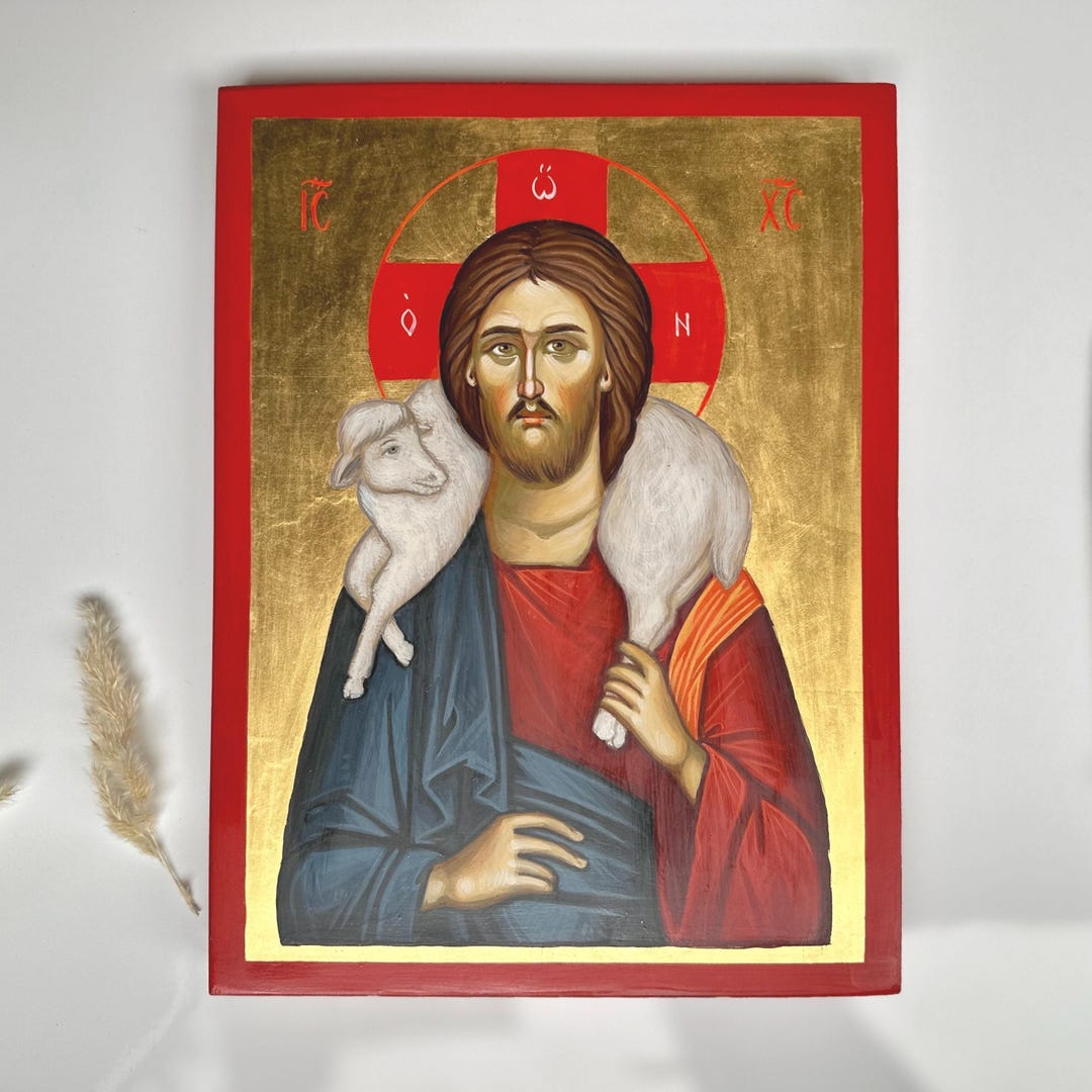 Christ the Good Shepherd, Hand Painted Icon, Byzantine Orthodox Icon ...