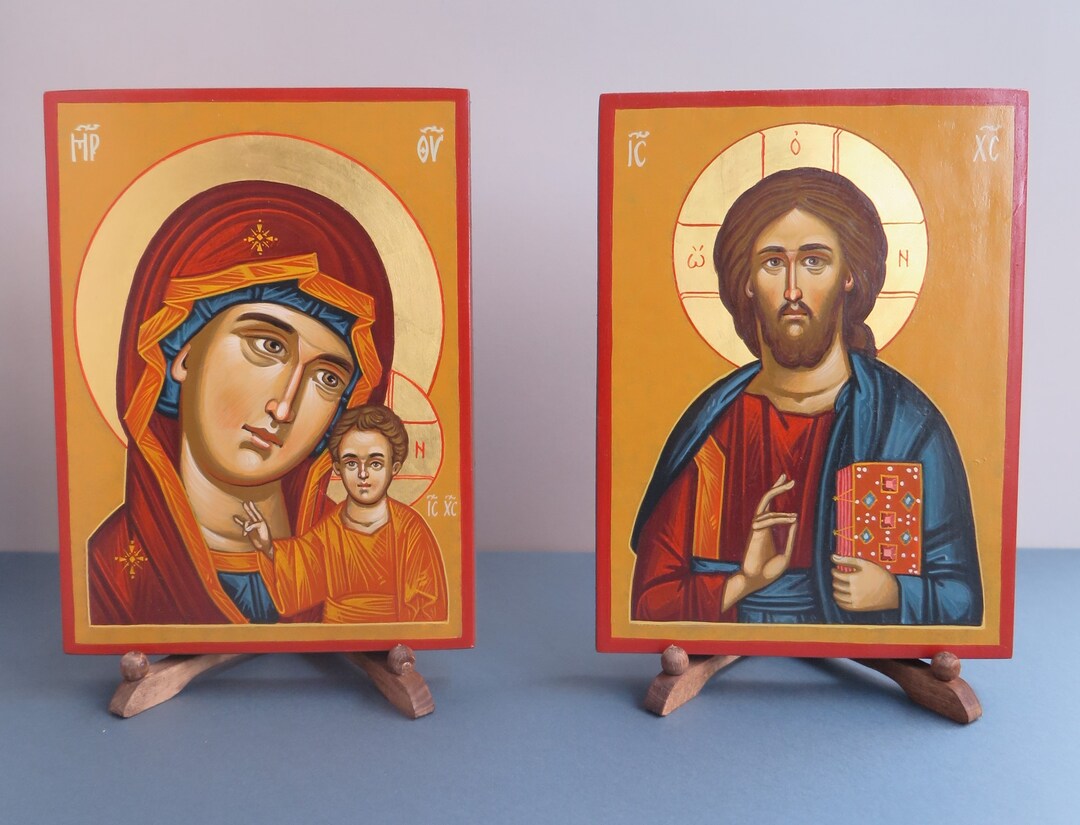 Wedding Icons Set, Holy Mary and Jesus Christ Icons, Hand Painted ...